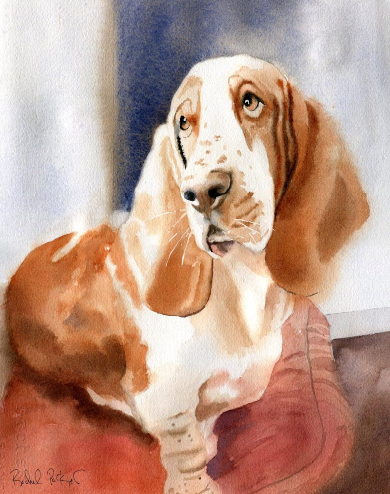 Print Basset Hound Portrait Art Watercolor Painting Art Pet Portrait ...