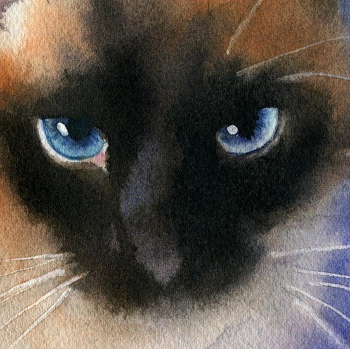 Applehead Cat Art PRINT of a Watercolor Painting Pet Portrait 4 ...