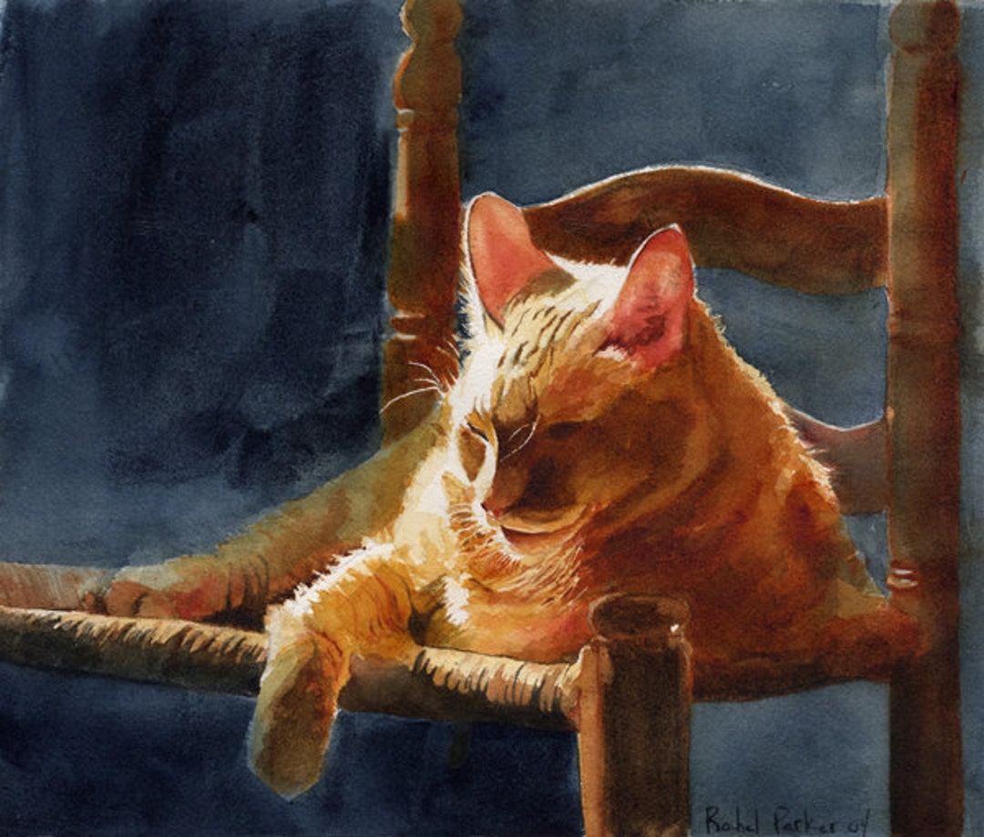 Orange Marmalade Ginger Tabby Cat Art Print of My Watercolor Painting ...