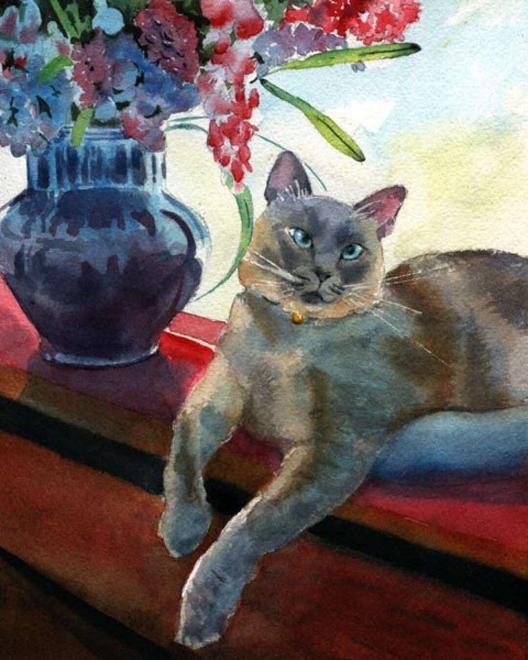 Lilac Siamese Cat Art Applehead Print of My Watercolor Painting Bouquet ...