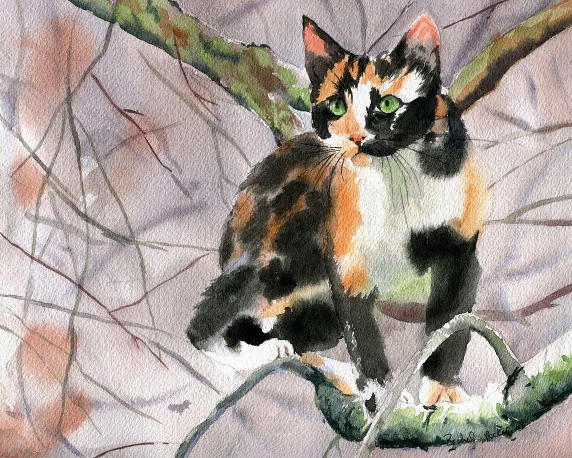 Calico Cat Art Print of a Watercolor Handmade Painting large | Etsy