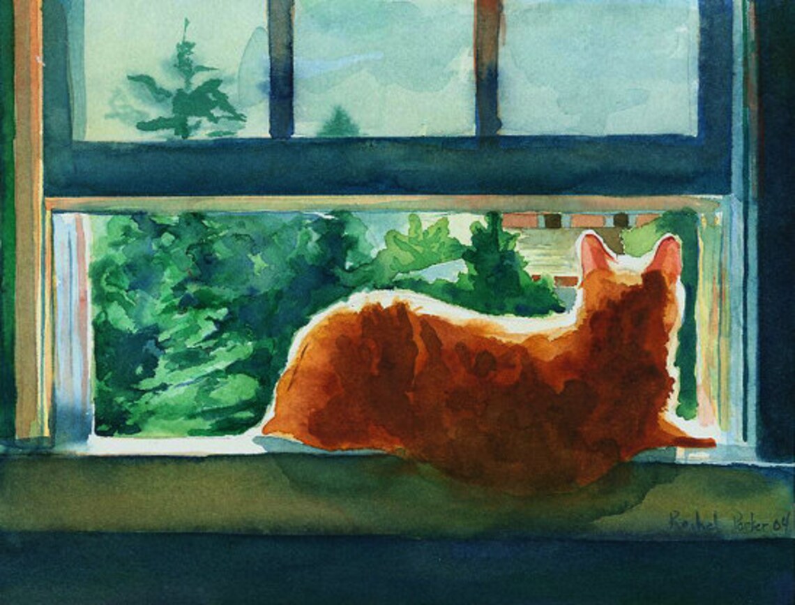 Orange Marmalade Tabby Cat Art Painting PRINT Watercolor Painting ...