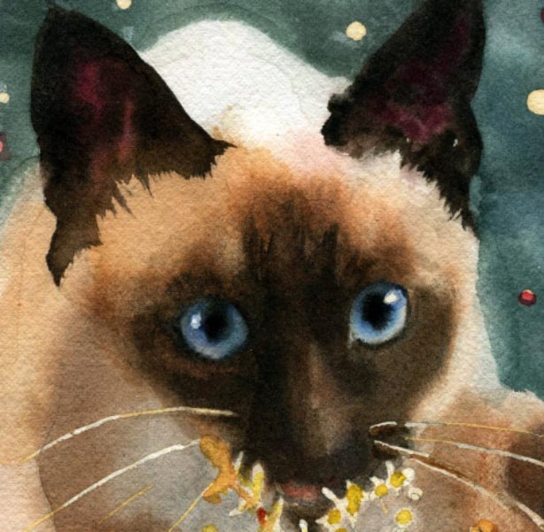 Christmas Siamese Cat Art Print of a Watercolor Painting Big - Etsy