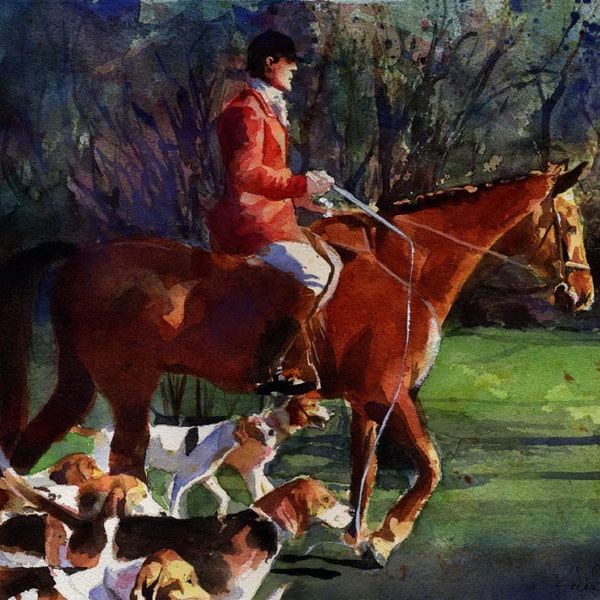 Watercolor Fox Hunt Print - Etsy