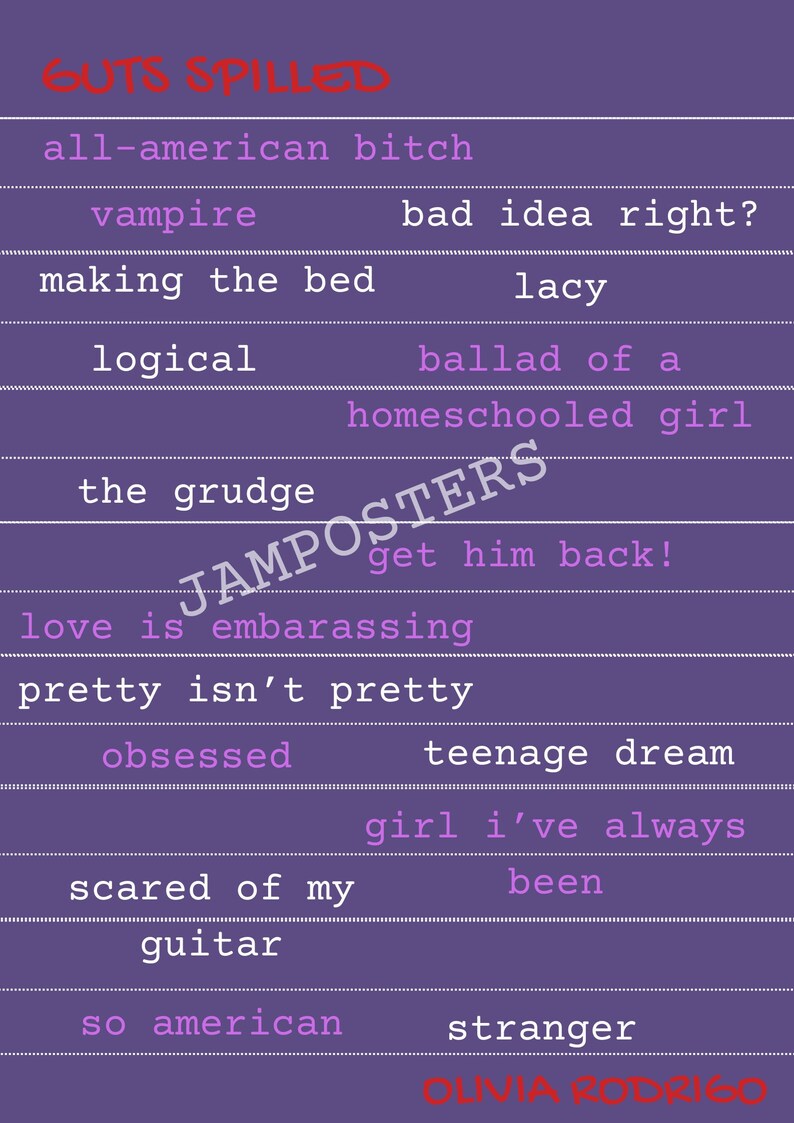 Olivia Rodrigo GUTS Spilled Print - Etsy