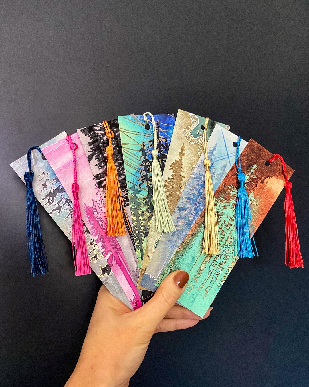 Metallic Foil Bookmark With Tassle Double-sided Crystal Forests Choose ...