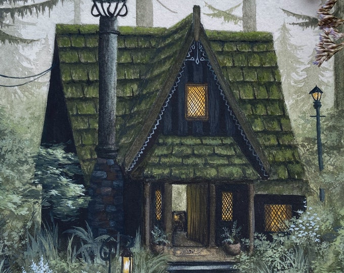 Witch Retreats High Trees Cabin Witches House Original Painting - Etsy