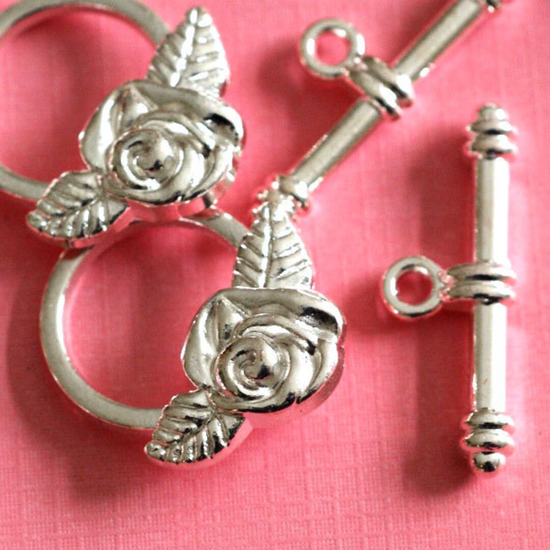 Clearance 10 Silver Tone Rose Flower Clasp Set - Etsy