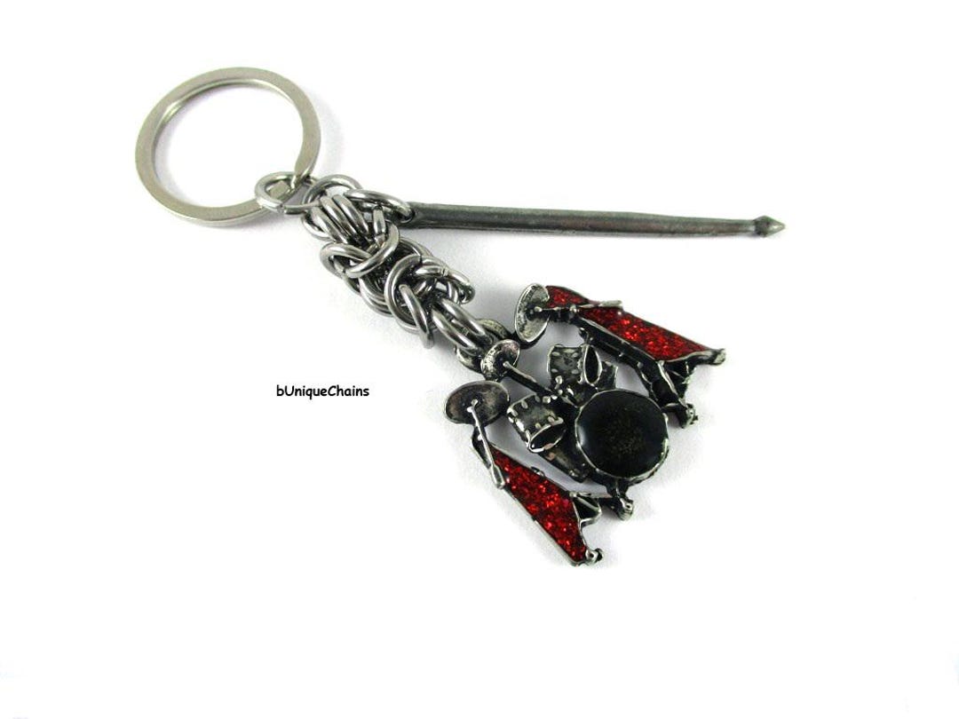 Drum Kit With Drum Stick and Steel Chainmail, Key Ring Drums Pendant ...