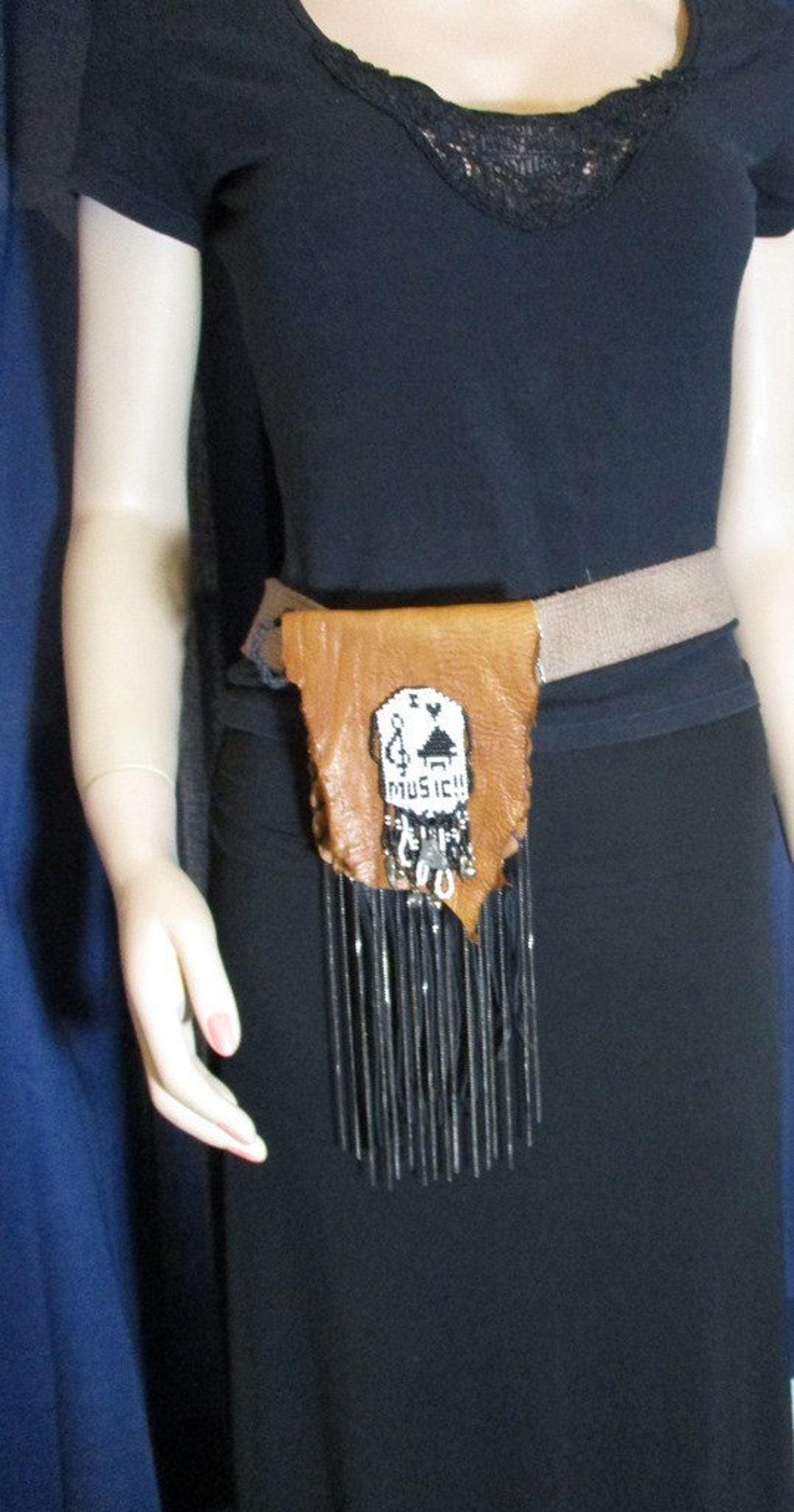 Leather Fringe Pouch Keyboard Piano Music Charms Beadwork Leather ...