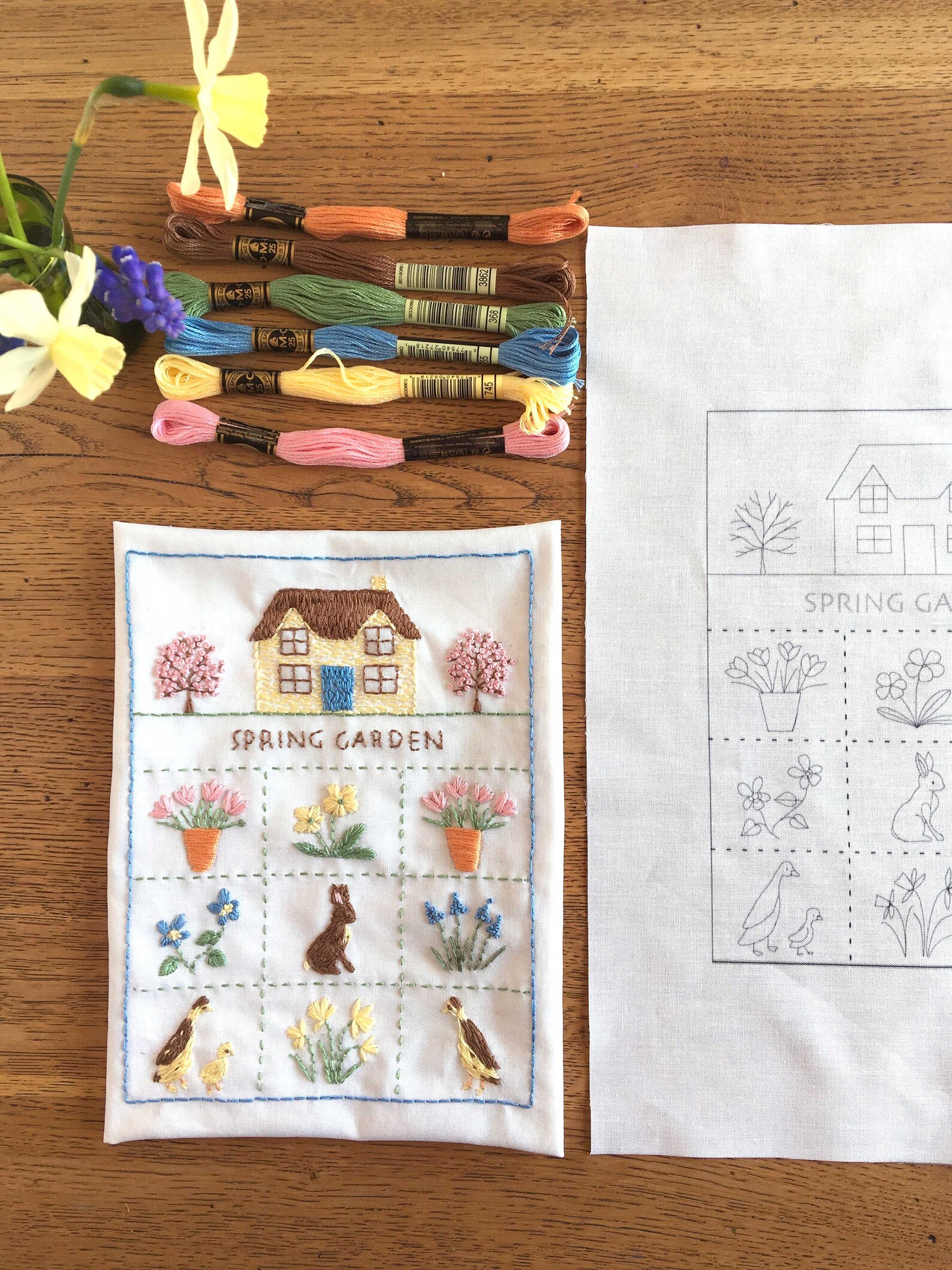 Spring Cottage Garden Embroidery Sampler Kit - Rabbit Embroidery ...