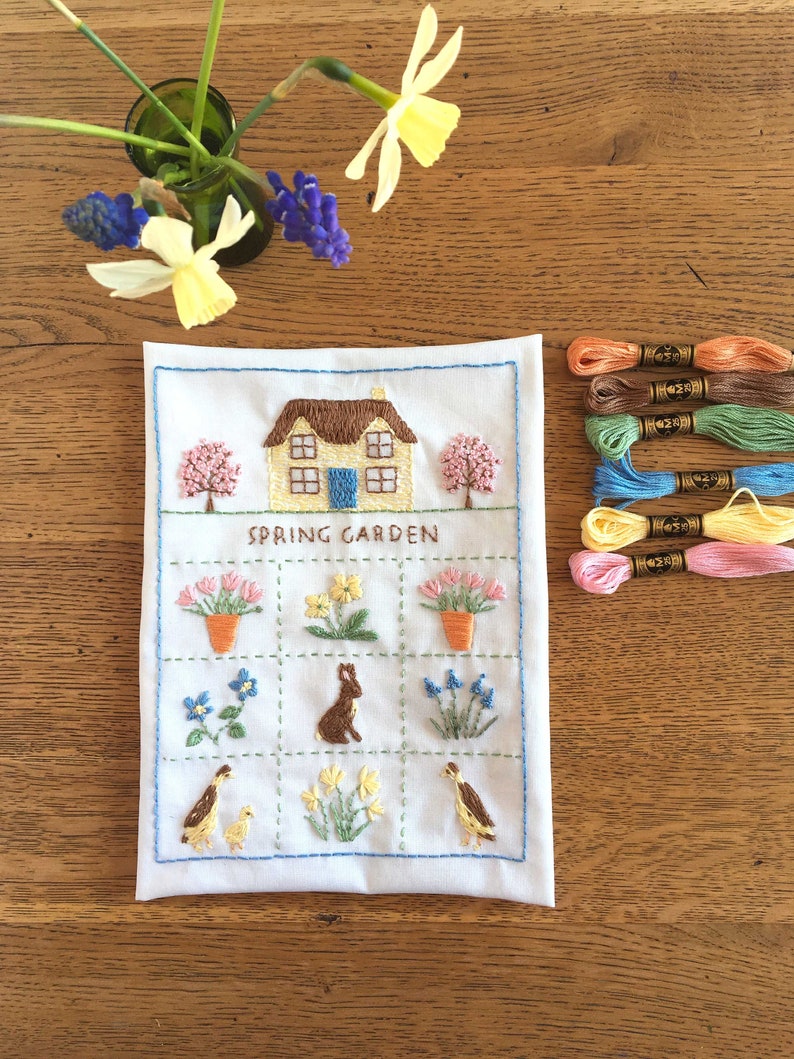Spring Cottage Garden Embroidery Sampler Kit - Rabbit Embroidery ...