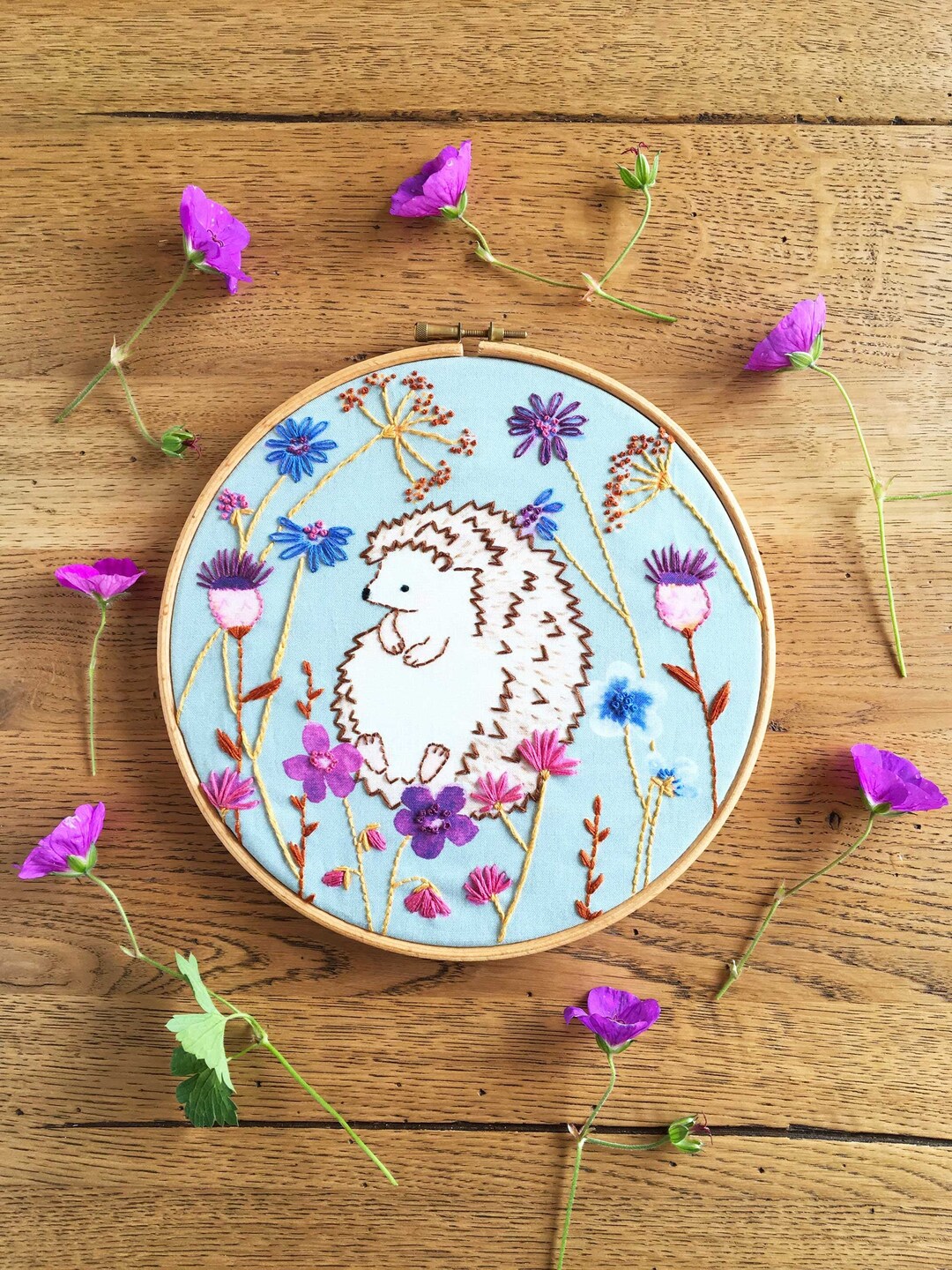 Hedgehog Embroidery Kit With Garden Flowers - Comfort - Etsy