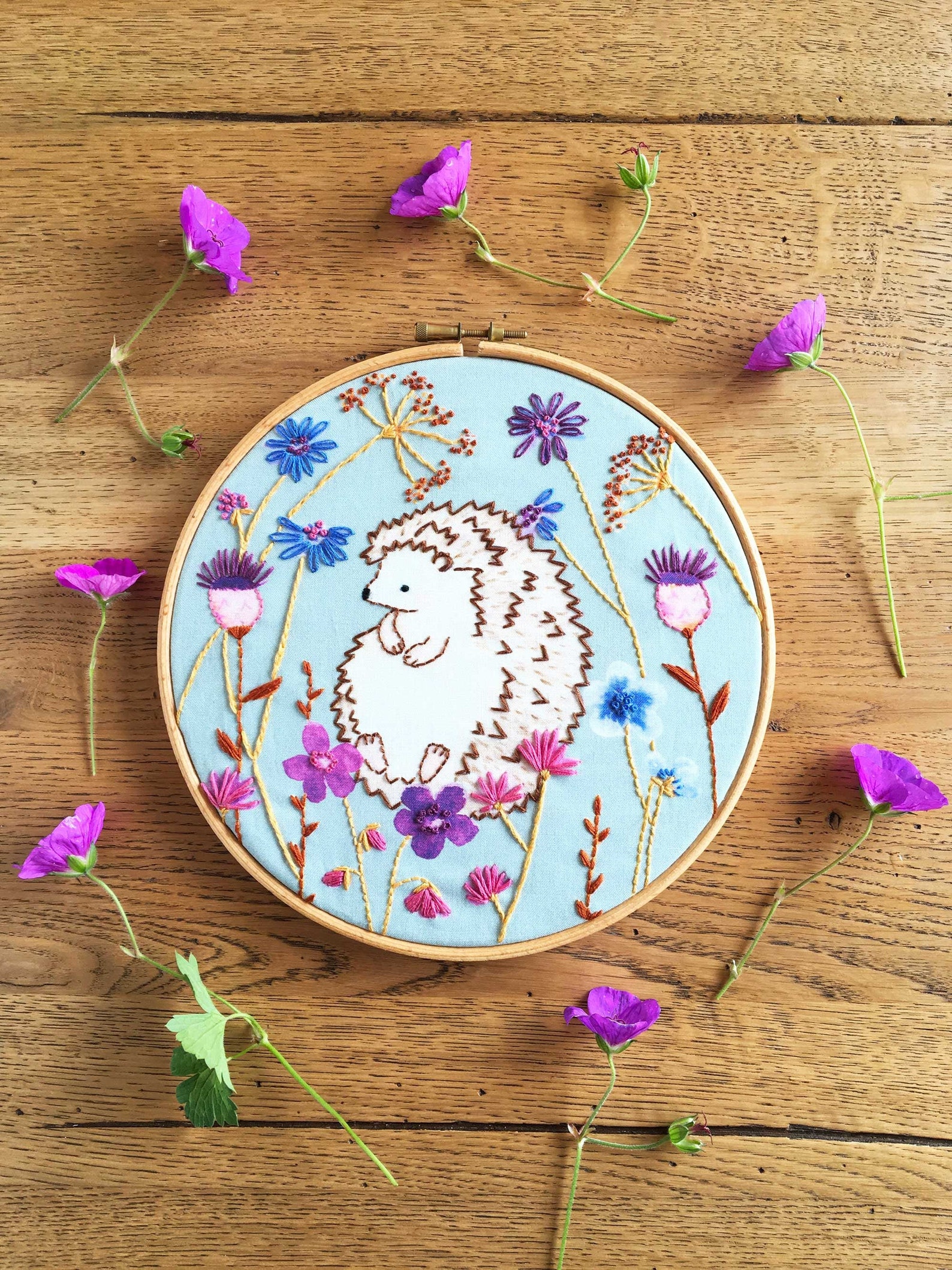Hedgehog Embroidery Kit With Garden Flowers - Comfort - Etsy