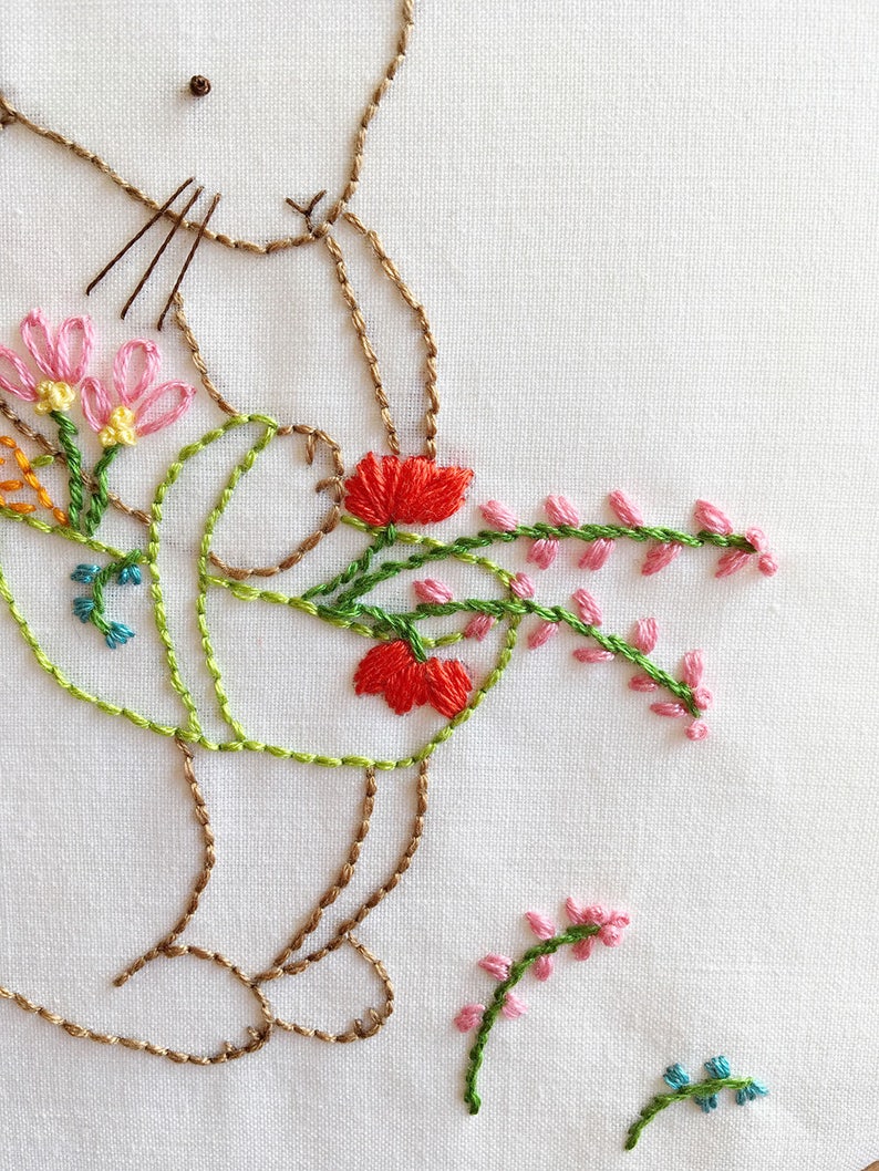 Bunny Embroidery Pattern Over the Garden Gate Rabbit Floral | Etsy