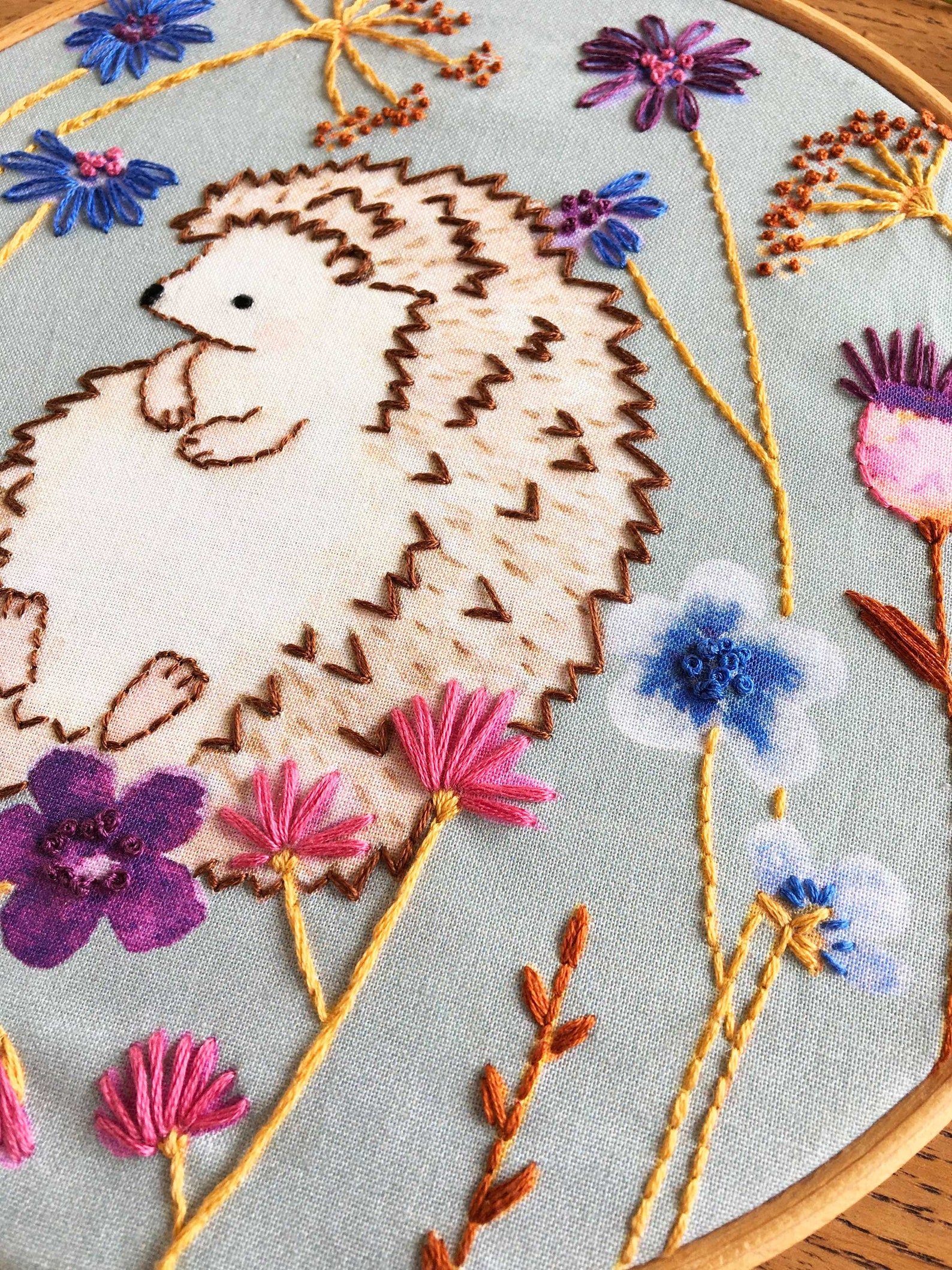 Hedgehog Embroidery Kit With Garden Flowers Comfort | Etsy