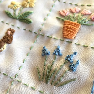 Spring Cottage Garden Embroidery Sampler Kit - Rabbit Embroidery ...