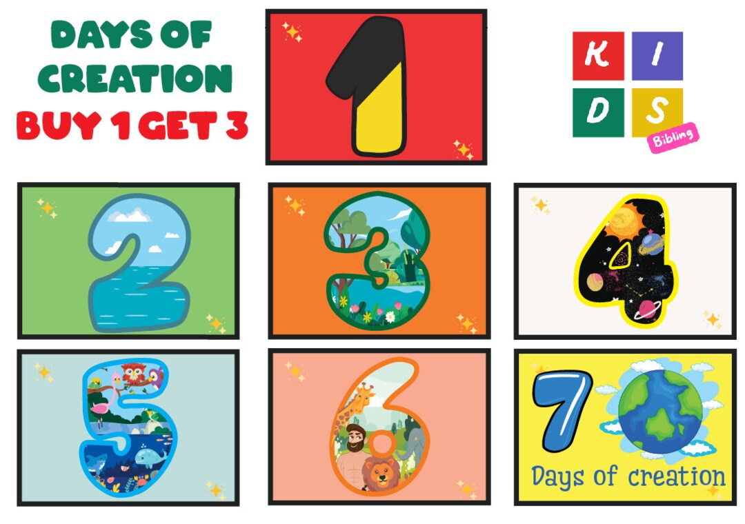 7 Days of Creation Cards, Genesis, Bible Lesson for Kids, Sunday School ...