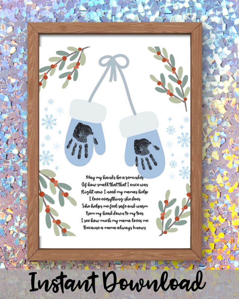 Winter Handprint Art Gift for Mom Snow Day Craft Instant Download ...