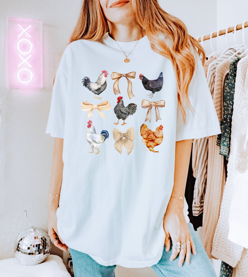 Bows and Chickens Shirt for Chicken Mama Tshirt With Chickens Coquette ...