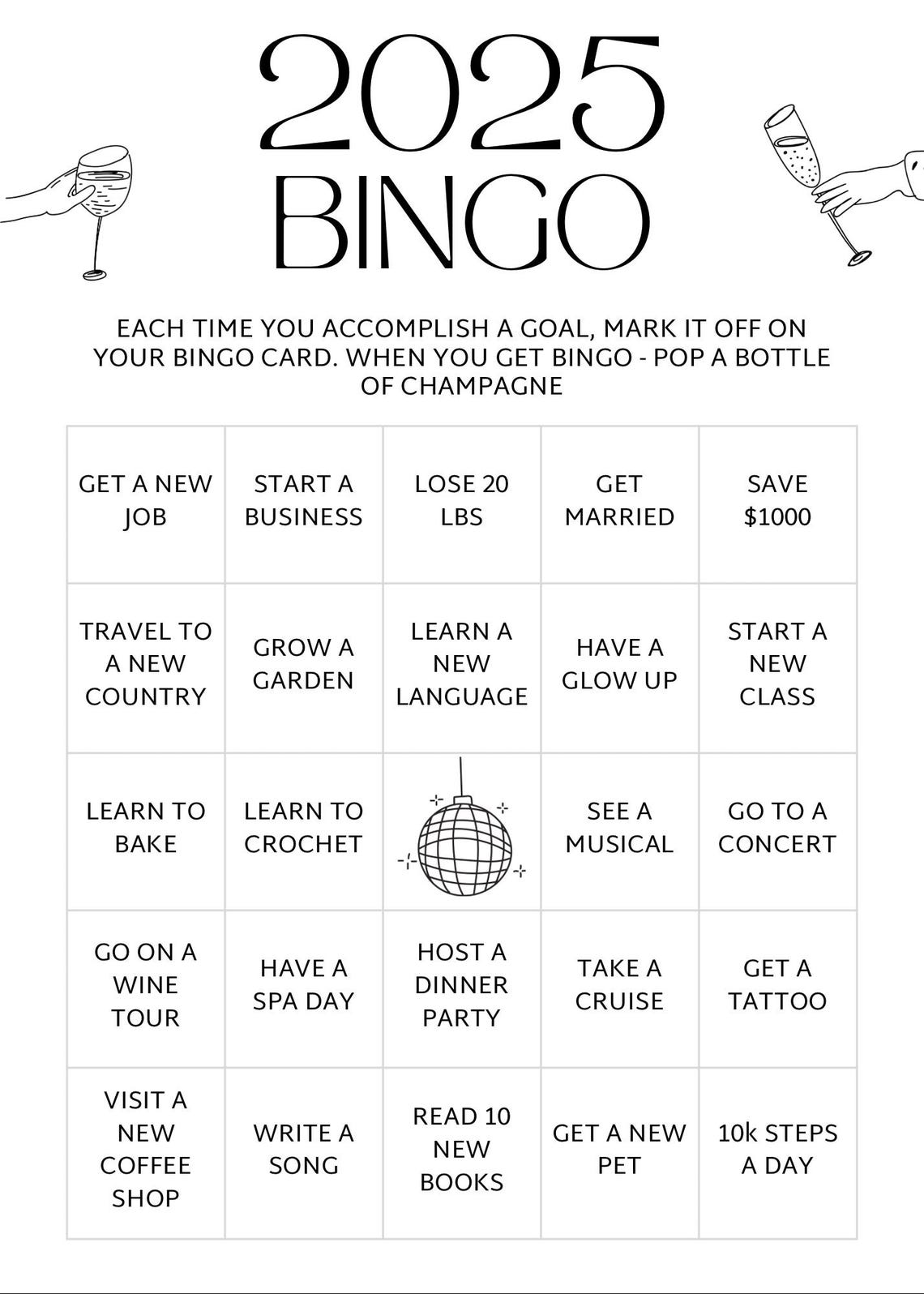 2025 New Years Bingo Card New Years Resolution Bingo Game NYE Activity ...