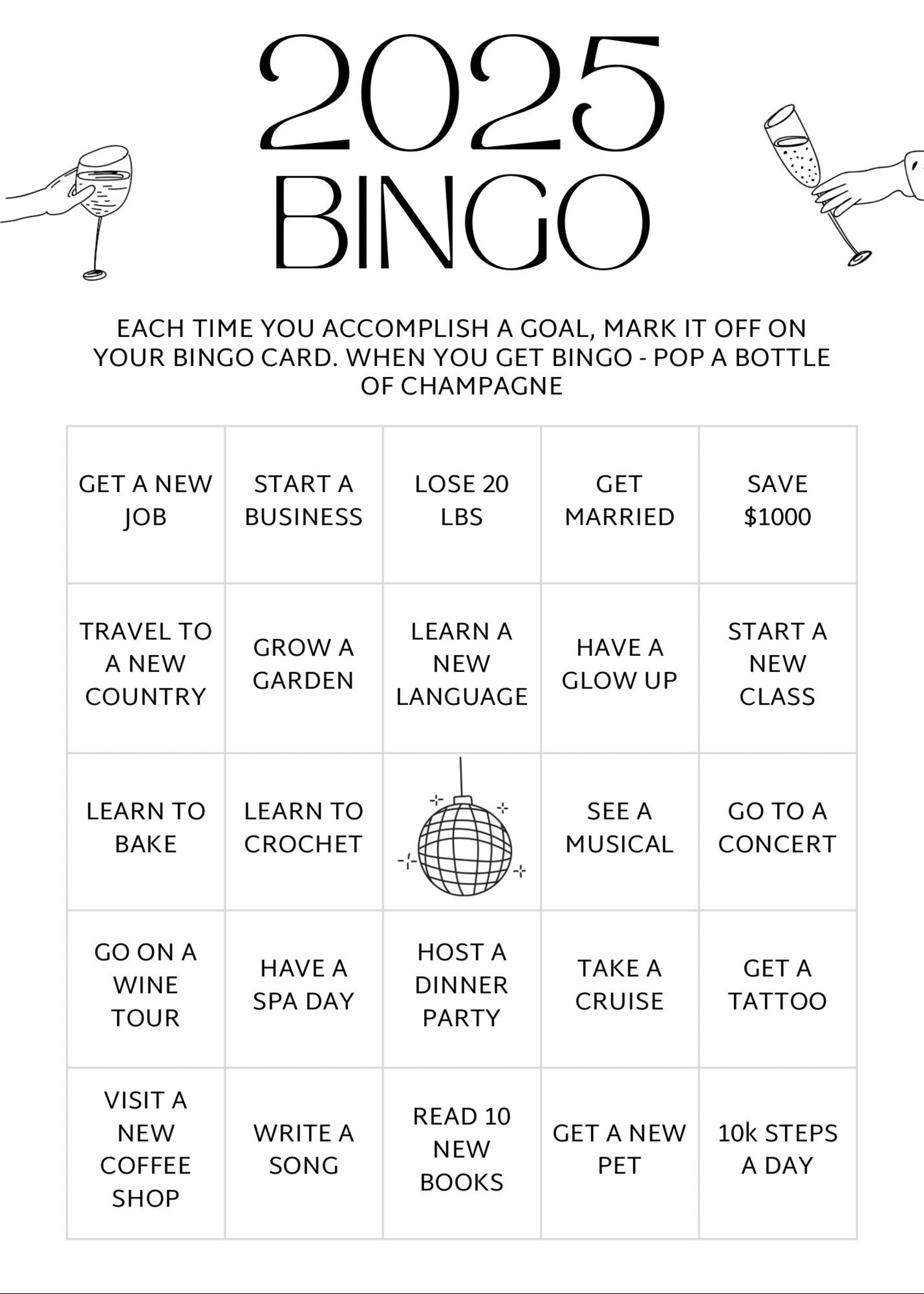 2025 New Years Bingo Card New Years Resolution Bingo Game NYE Activity ...