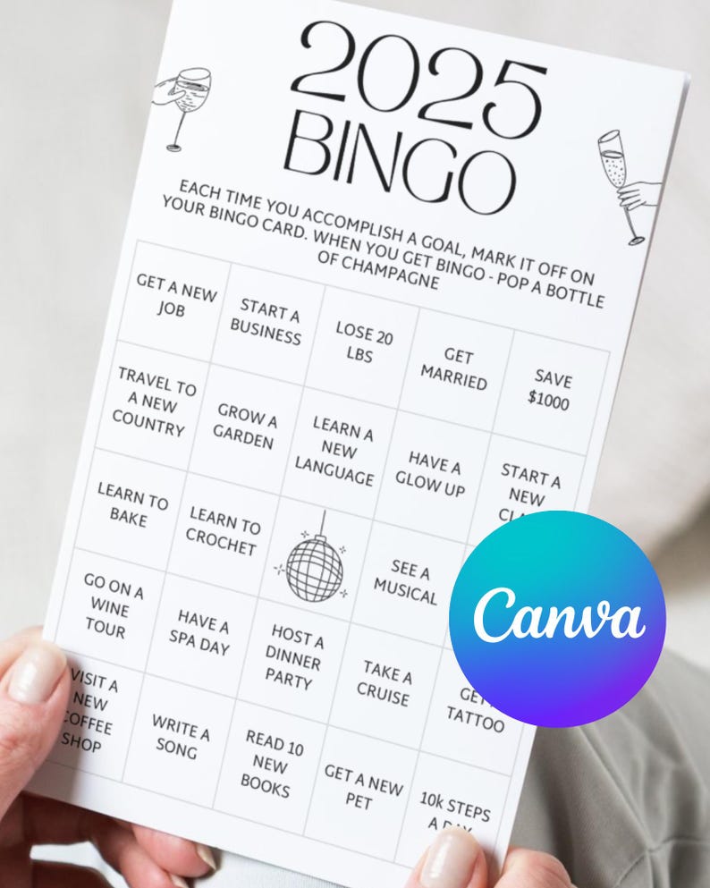 2025 New Years Bingo Card New Years Resolution Bingo Game NYE Activity ...