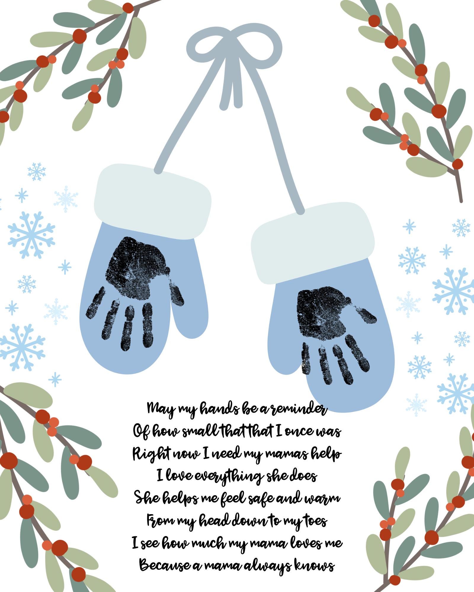 Winter Handprint Art Gift for Mom Snow Day Craft Instant Download ...
