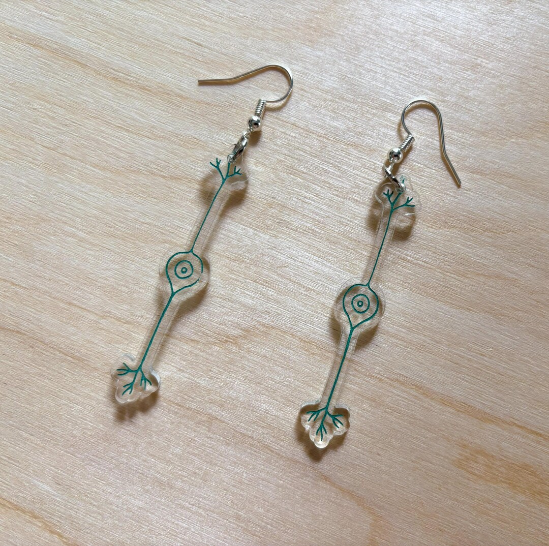 Teal Neuron Earrings – Transparent Brain Cell Jewelry | Laser-cut STEM ...