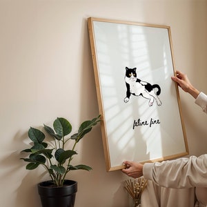 Funny Tuxedo Cat Positive Wall Art, Retro Hand-drawn Black Cat Poster ...