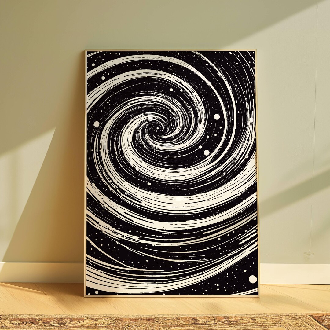 Monochrome Swirl Space Pattern Digital Print | Black and White Abstract ...
