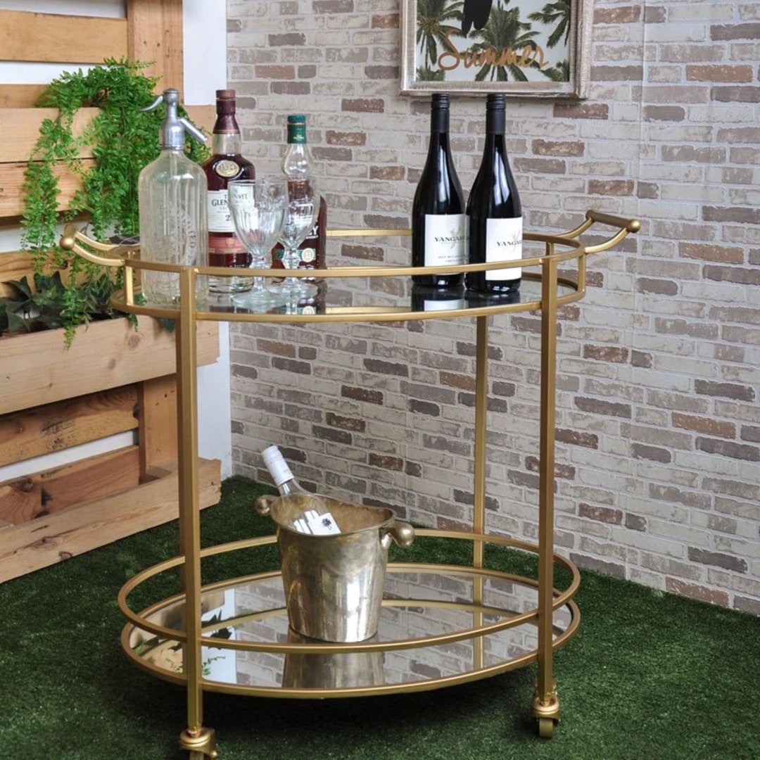 Gold Bar Cart Drinks Trolley Mirrored Bar Cart Modern Bar Cart Gold ...