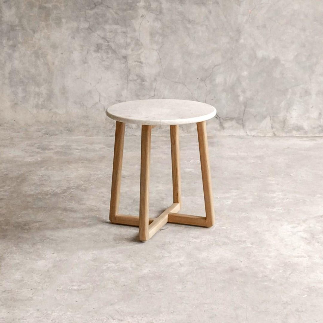 Sungkai Timber Petra Side Table: Modern Natural Wood & Sandstone Accent ...