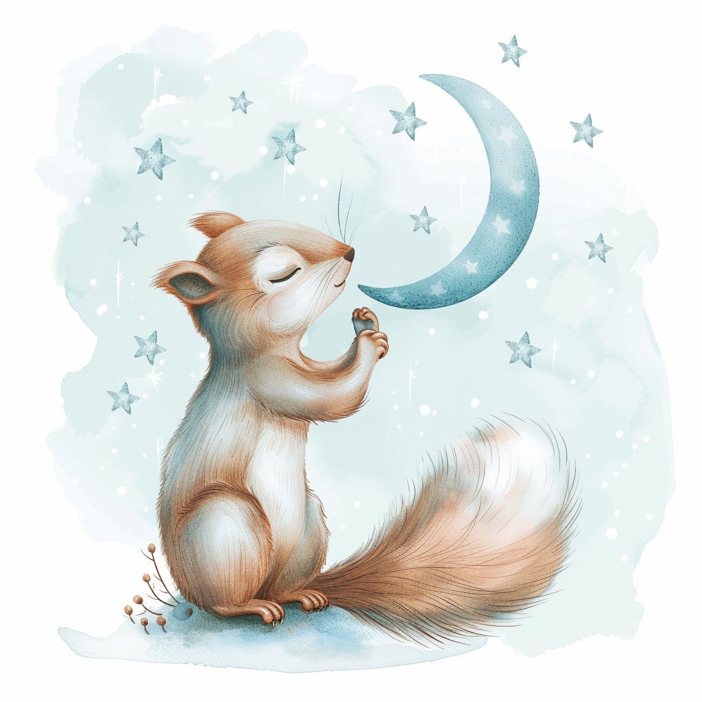 Sweet Squirrel and Moon Printable Wall Art | Dreamy Nursery Decor ...