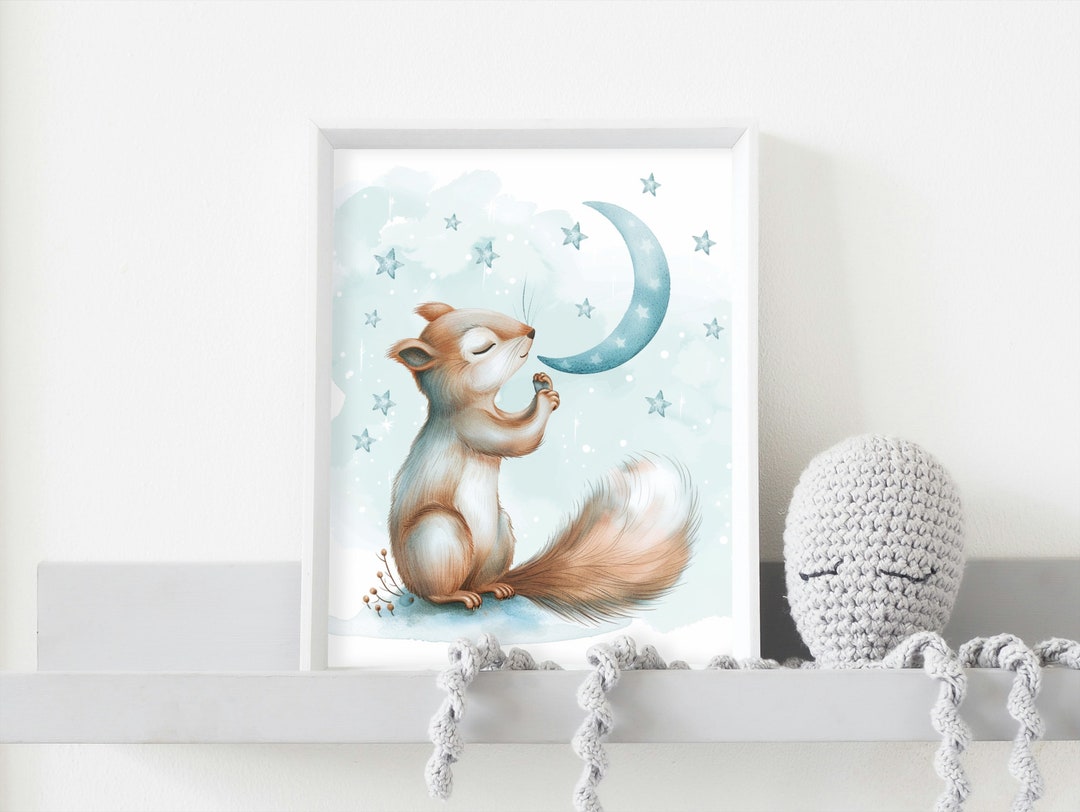 Sweet Squirrel and Moon Printable Wall Art | Dreamy Nursery Decor ...