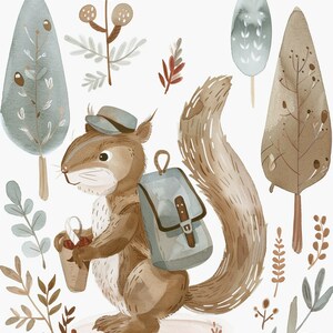 Adorable Adventure Squirrel Digital Print | Cute Woodland Animal Art ...