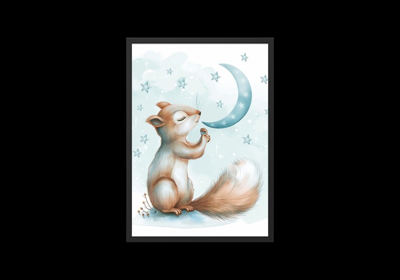 Sweet Squirrel and Moon Printable Wall Art | Dreamy Nursery Decor ...