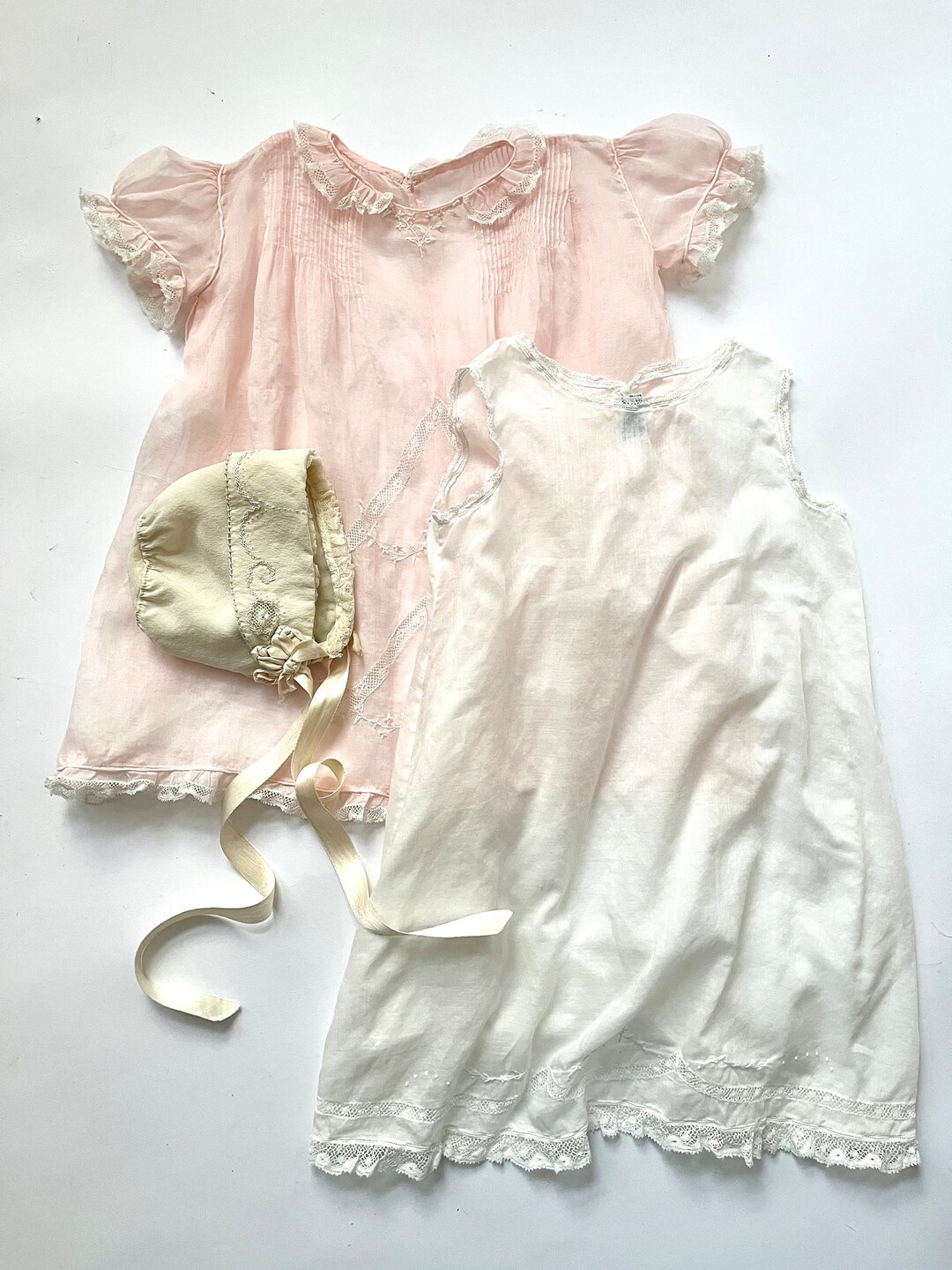 Antique French Baby Dresses and Bonnet Bundle Marshall Field Silk and ...