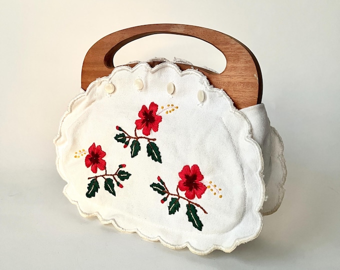 80s Bermuda Bag With Hibiscus Flower Cover - Etsy
