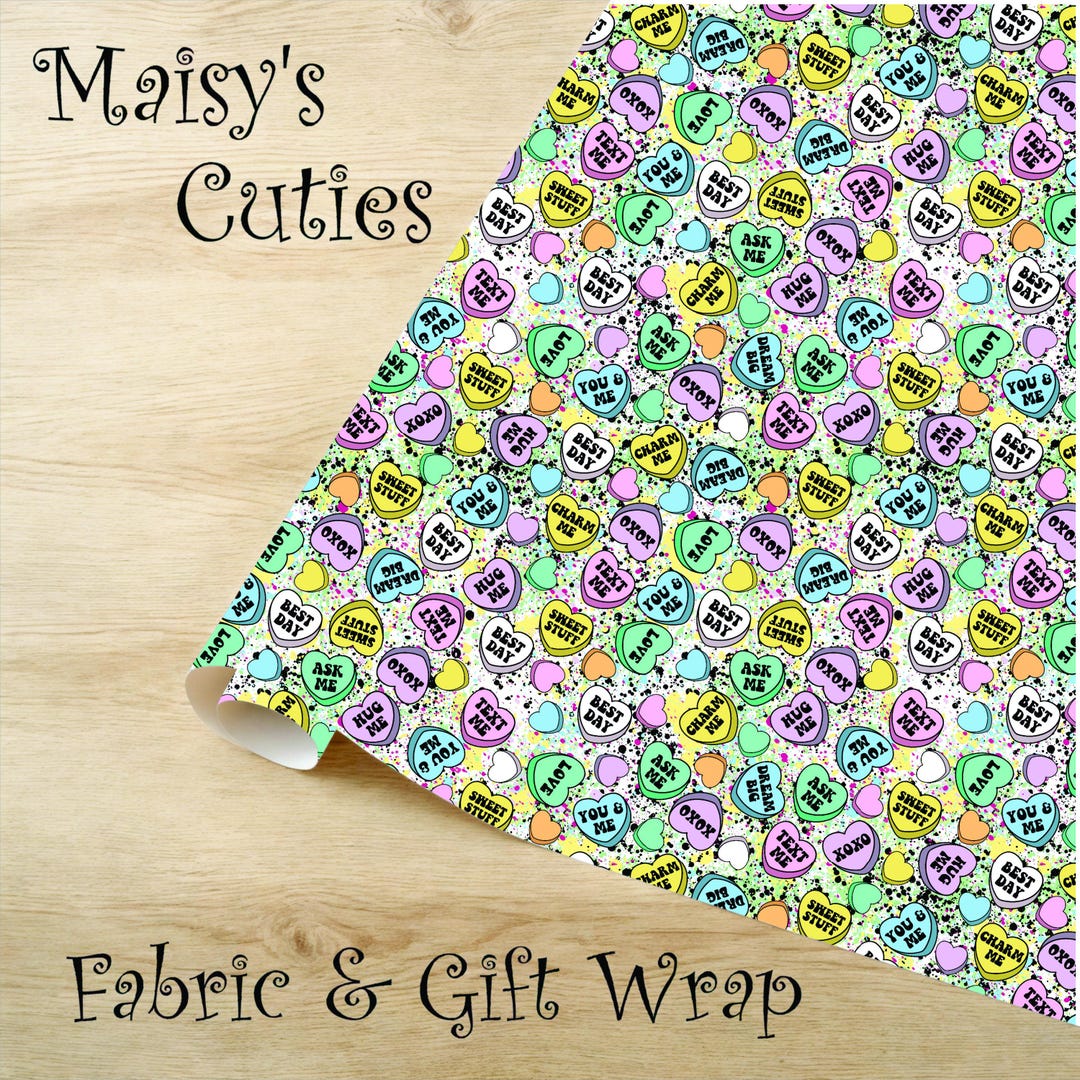 Cartoon Conversation Hearts 3 Fabric Print for Bows, Purses, Craft ...