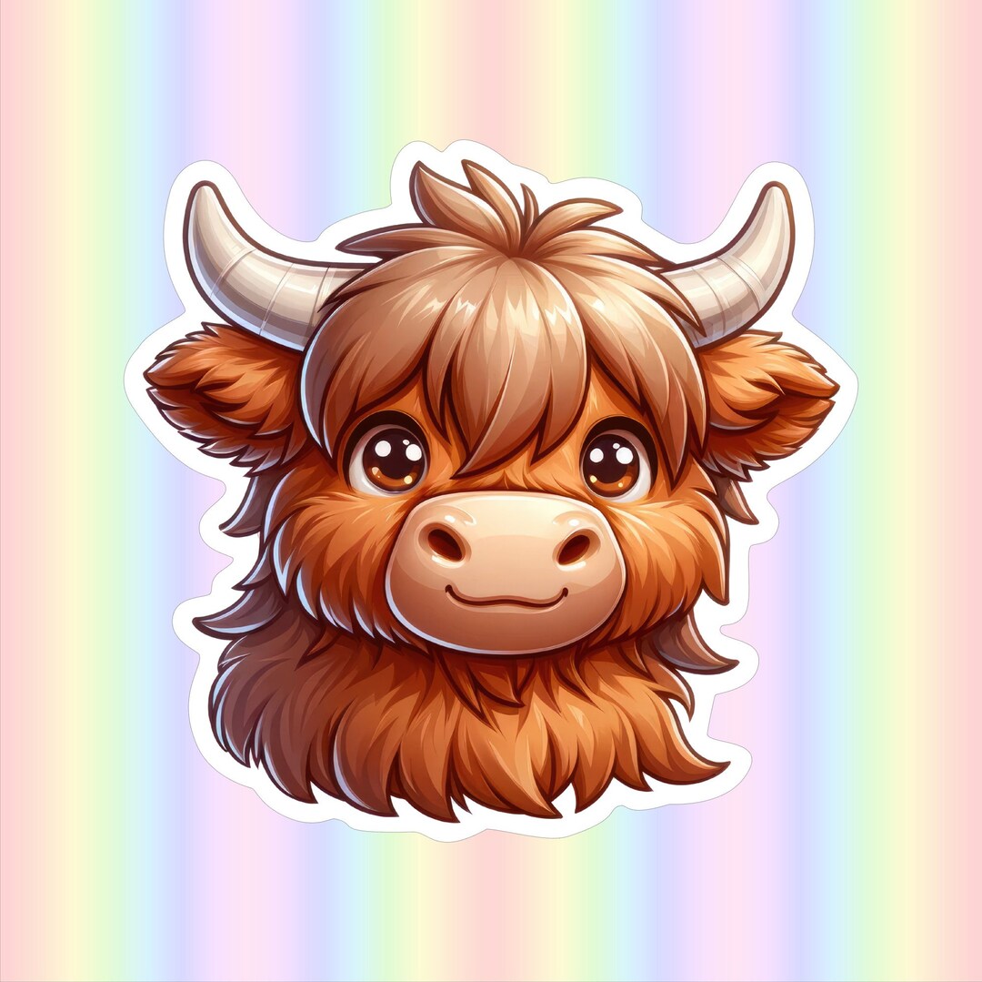 3" Cute Highland Cow Head Sticker * Vinyl Sticker * Hydro Flask Sticker ...