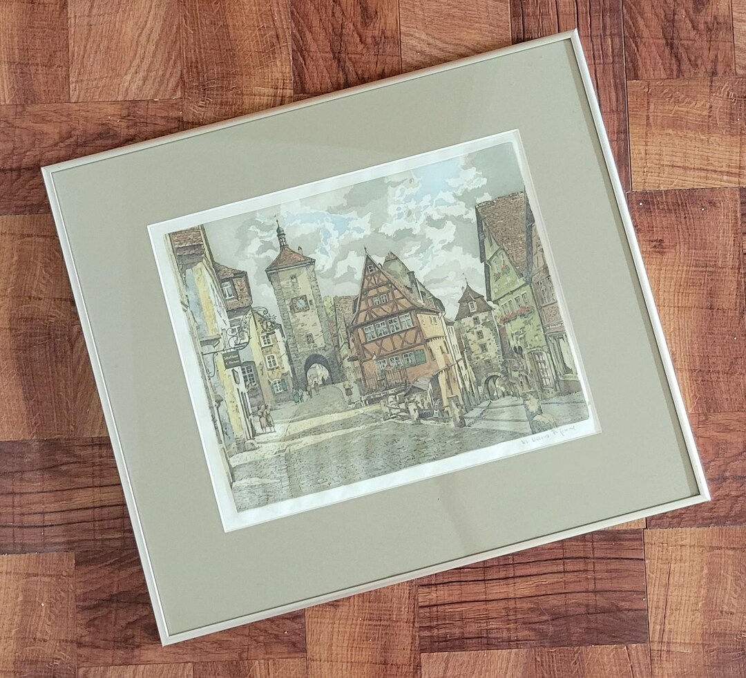 Vintage Original Hand Colored Hans Figura Etching on Silk European Streetscape Framed 20x17 - Etsy