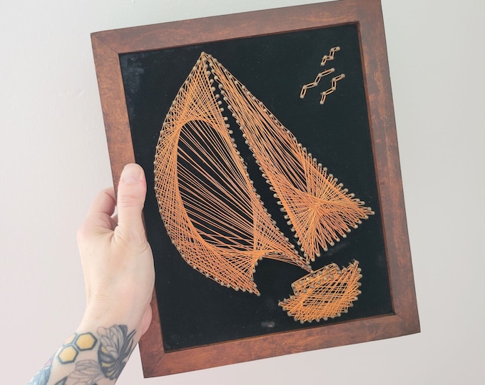 Vintage Copper Wire Sailboat and Seagulls String Art on Velvet Framed ...