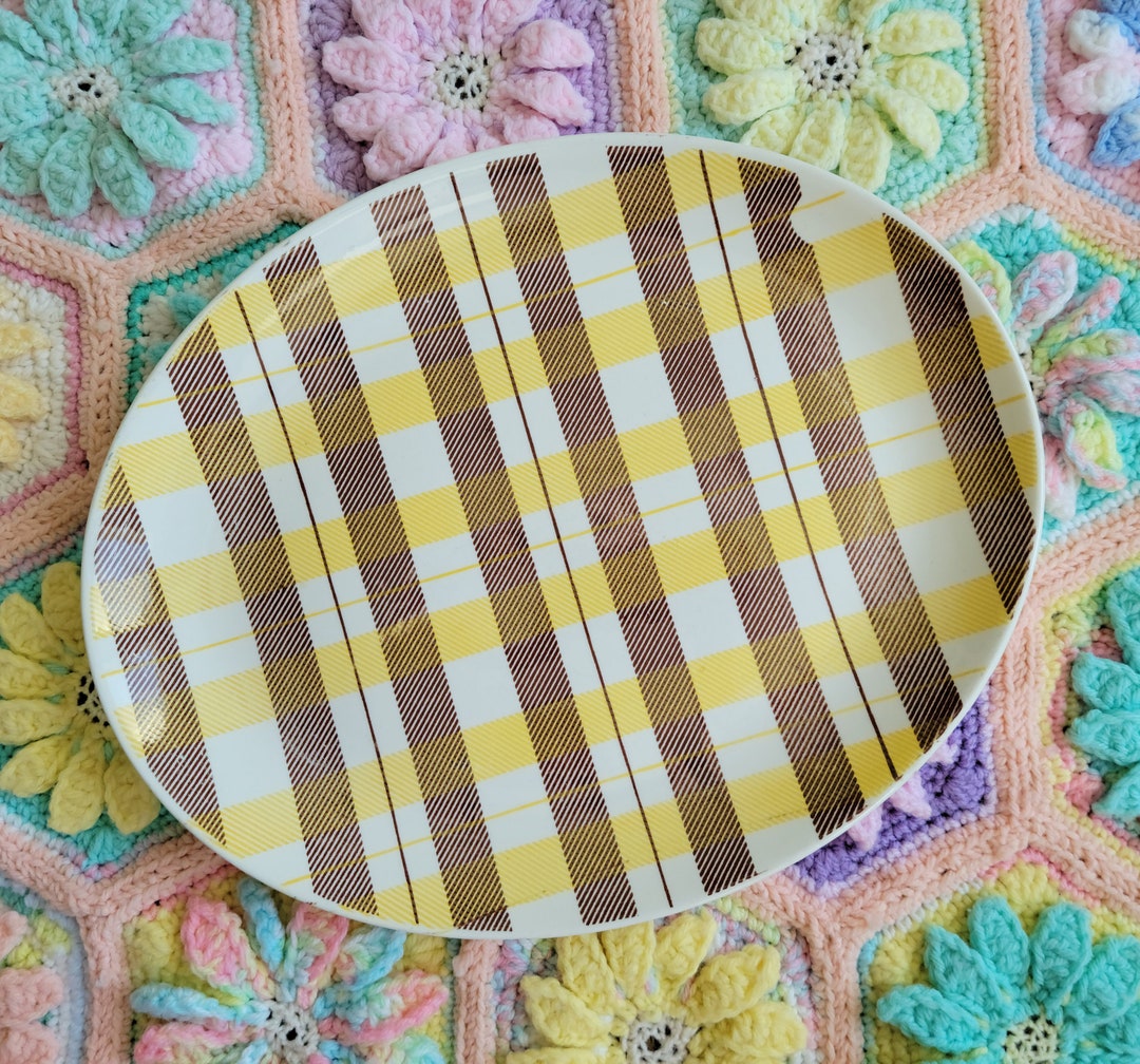 Vintage Homer Laughlin Yellow and Brown Highland Plaid Dura Print ...