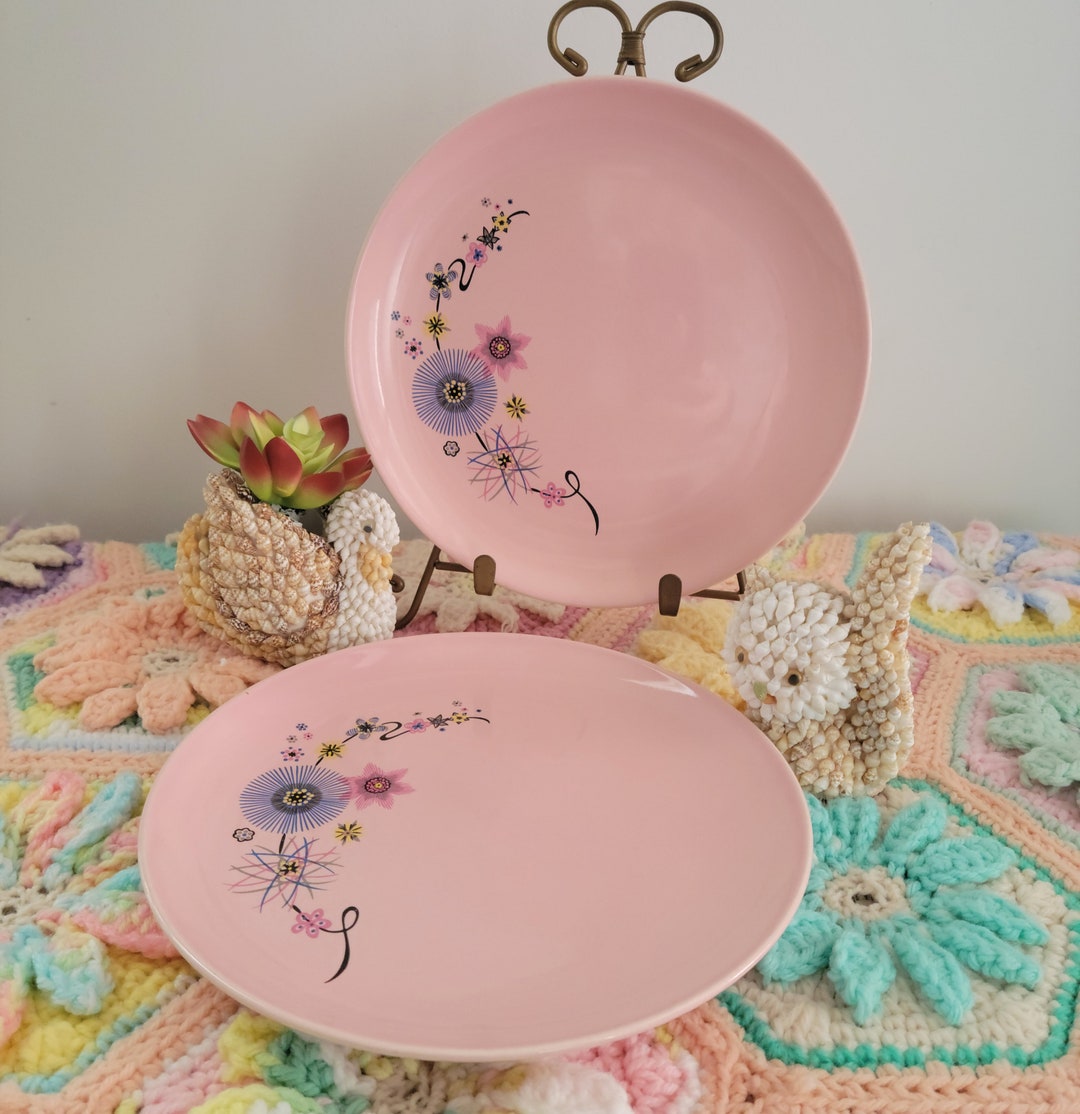 Vintage Set of 2 Atomic Floral Pink Side Plates 8 Mid Century 50s - Etsy