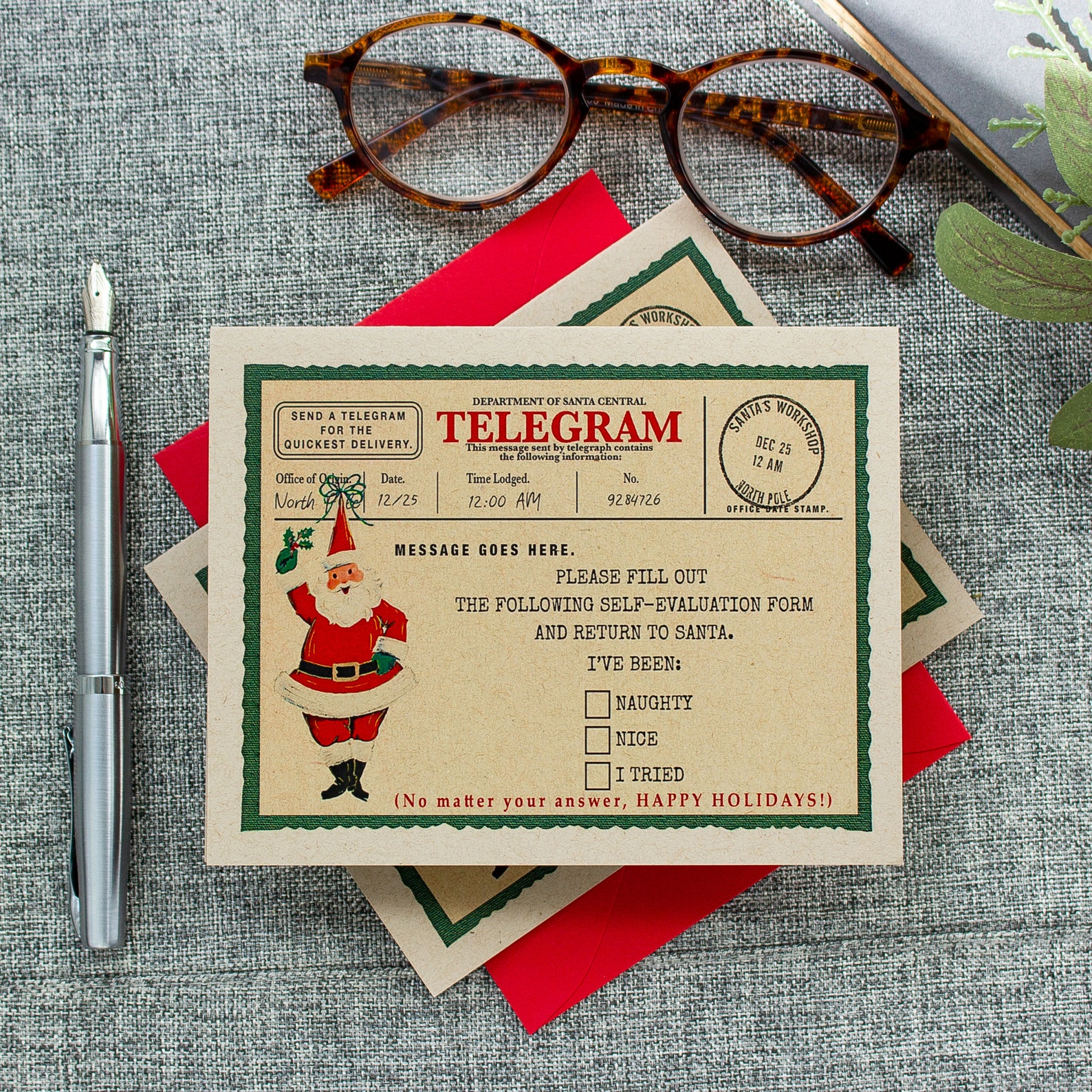 Christmas Telegram Greeting Card Santa Claus Naughty or Nice - Etsy