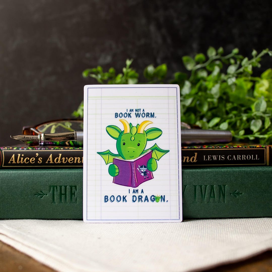 Book Dragon Sticker, Reading Humor, Bookish Small Gift for Kids ...