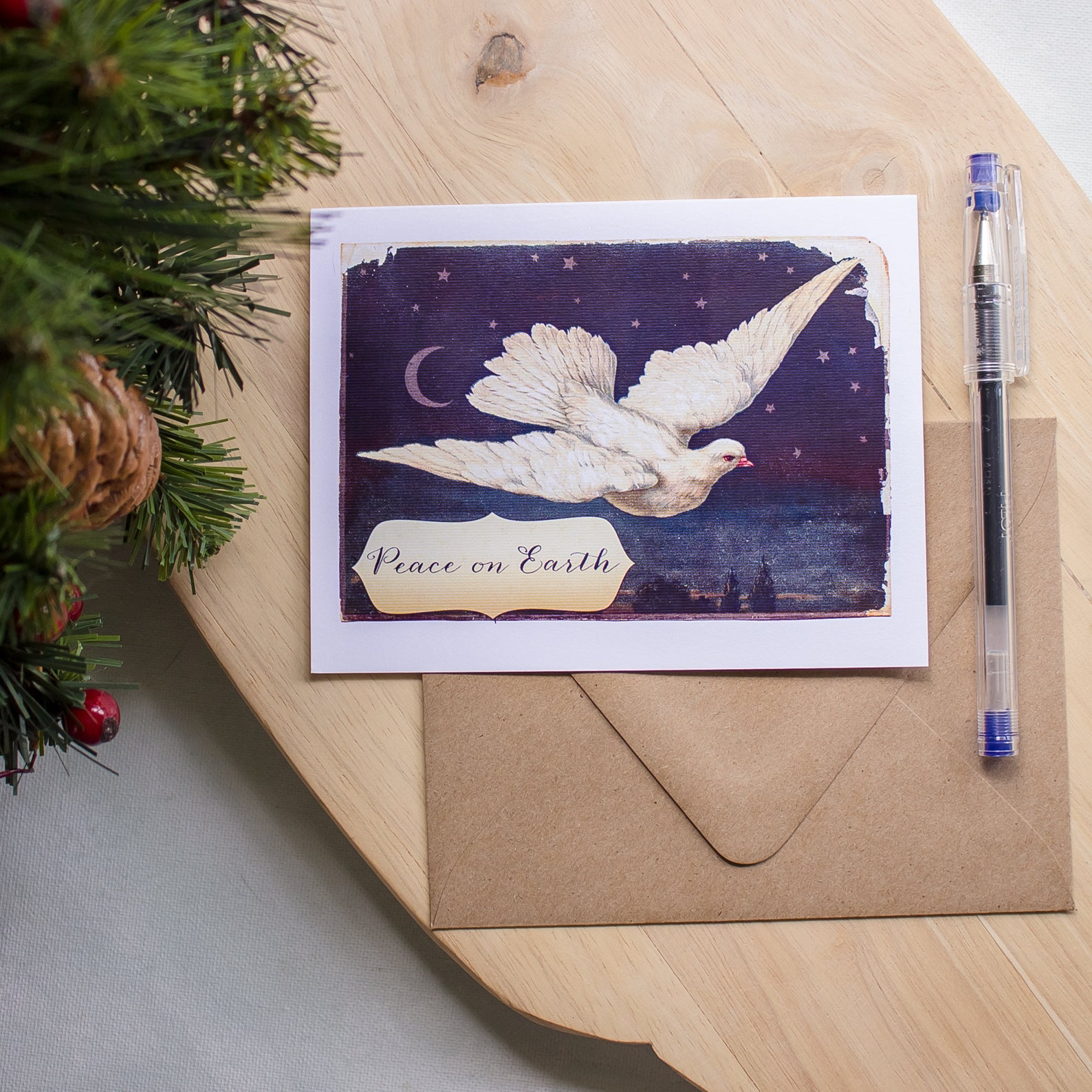 Celestial Christmas Card - Peace on Earth Dove Christmas Cards - Starry ...