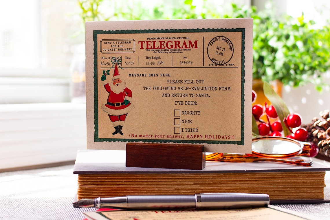 Christmas Telegram Greeting Card Santa Claus Naughty or Nice - Etsy