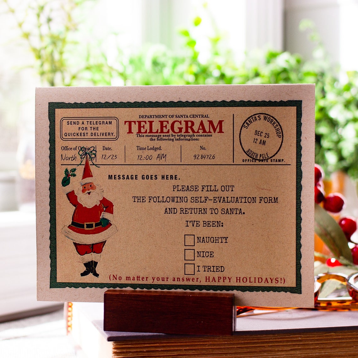 Christmas Telegram Greeting Card Santa Claus Naughty or Nice - Etsy